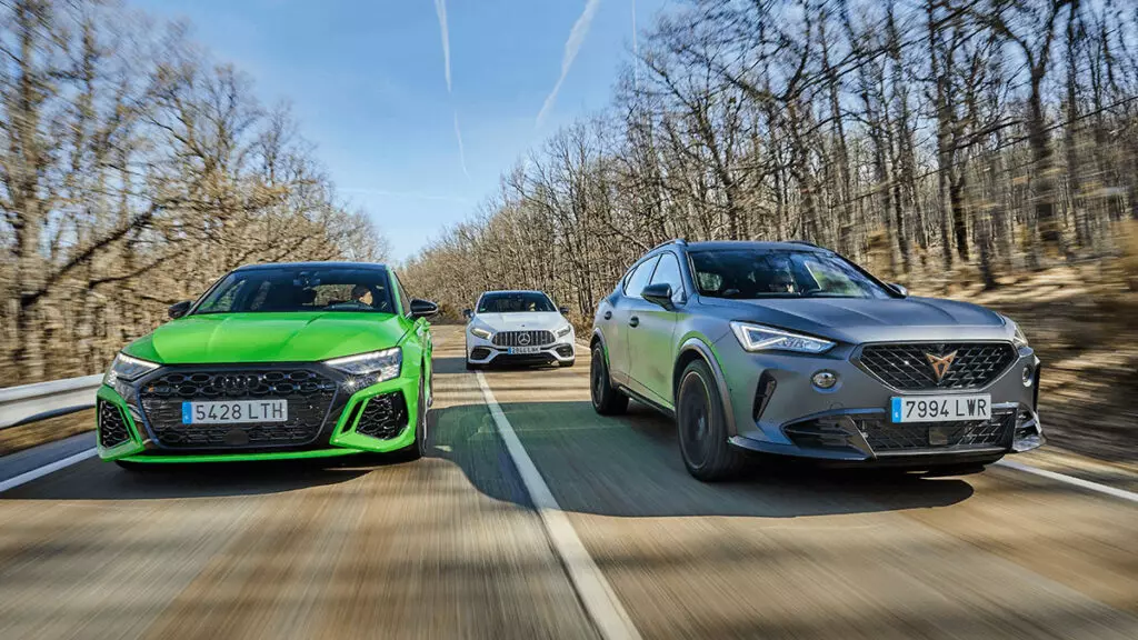 Összehasonlító Cupra Formentor VZ5 vs. Audi RS3 vs. Mercedes AMG A45 2 e1651670641890