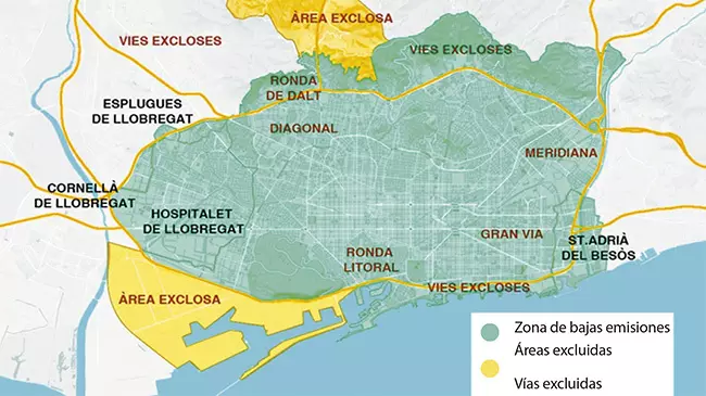 Mapa ng mga paghihigpit sa trapiko sa Barcelona