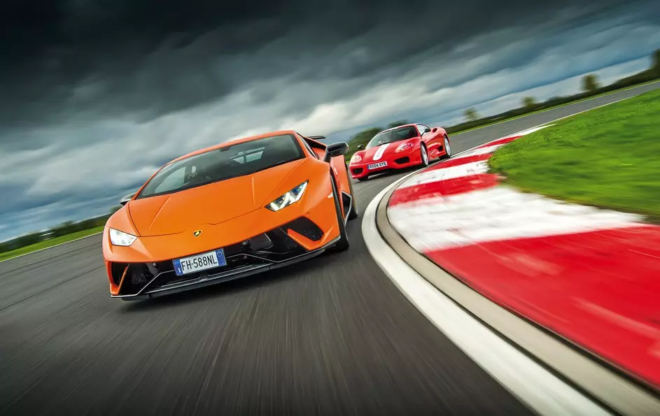 Lamborghini Huracan Performante vs. Ferrari 360 CS: На върха на пионера?